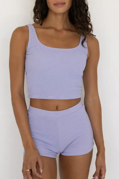 Geode Swimwear Monroe Rounded Square Neck Tankini Top - Purple