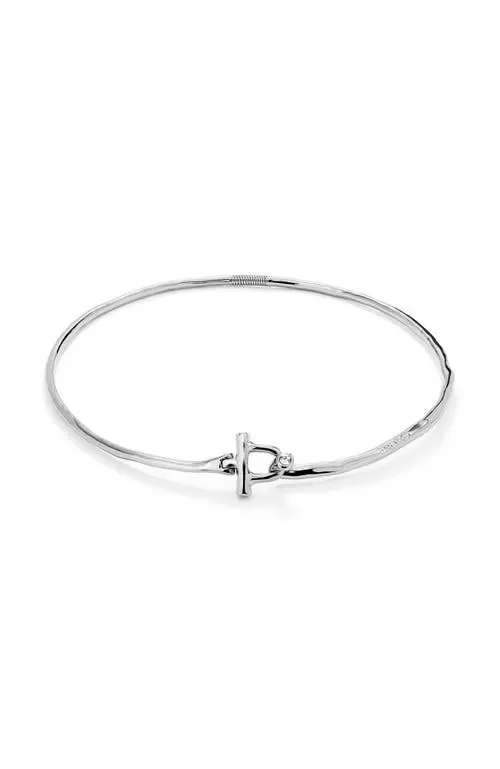 UNODE50 Sterling Silver Plated Rigid Necklace With White Topaz Clasp
