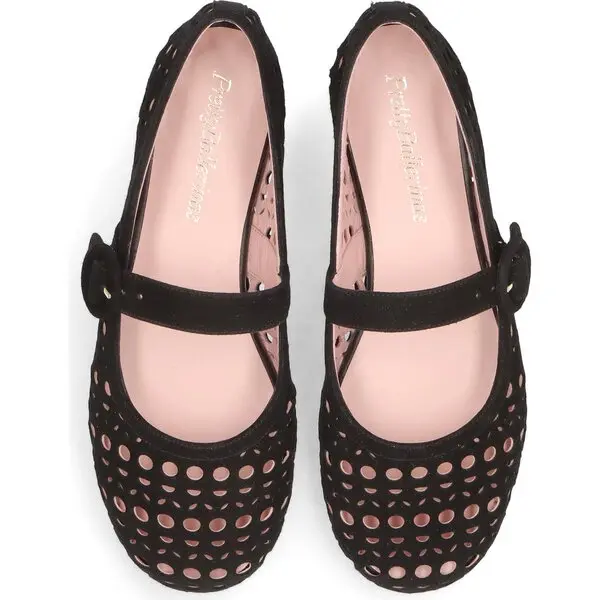 Pretty Ballerinas Suede Die Cut Mary Jane Flats - Black