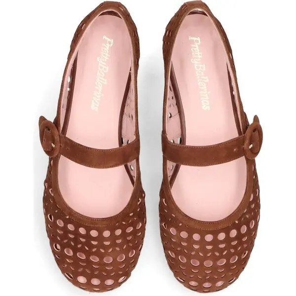 Pretty Ballerinas Suede Die Cut Mary Jane Flats - Brown