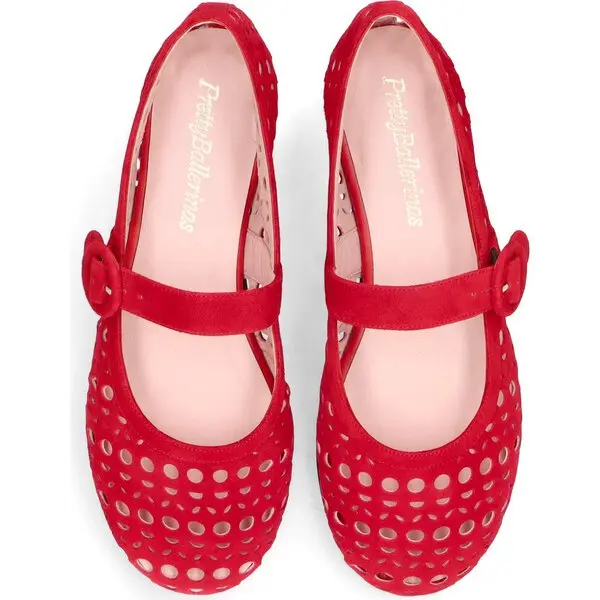 Pretty Ballerinas Suede Die Cut Mary Jane Flats - Red