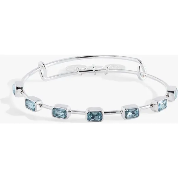 ALEX AND ANI March Birthstone Emerald Cut Bangle - Silver