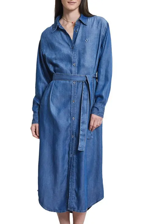 OTTOD'AME Denim Shirt Dress With Sash - Blue