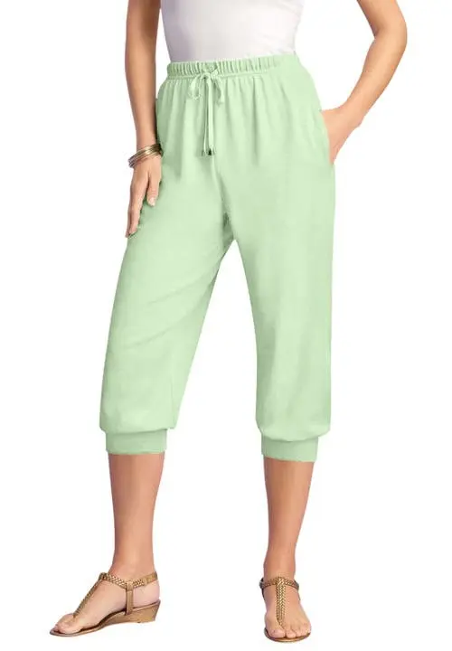 ROAMAN'S Soft Knit Capri Pants With Drawstring Waist - Green Mint