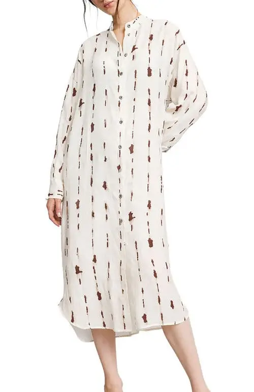OTTOD'AME Printed Midi Shirt Dress With Korean Collar - Ecru