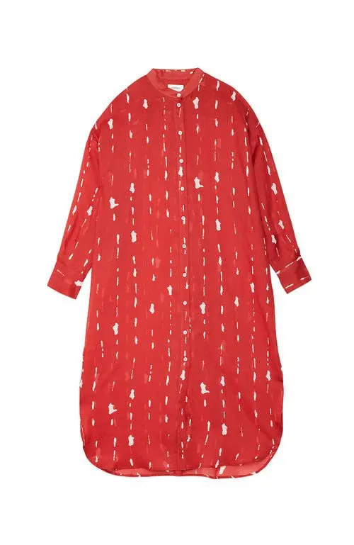 OTTOD'AME Printed Ramie Midi Shirt Dress - Red