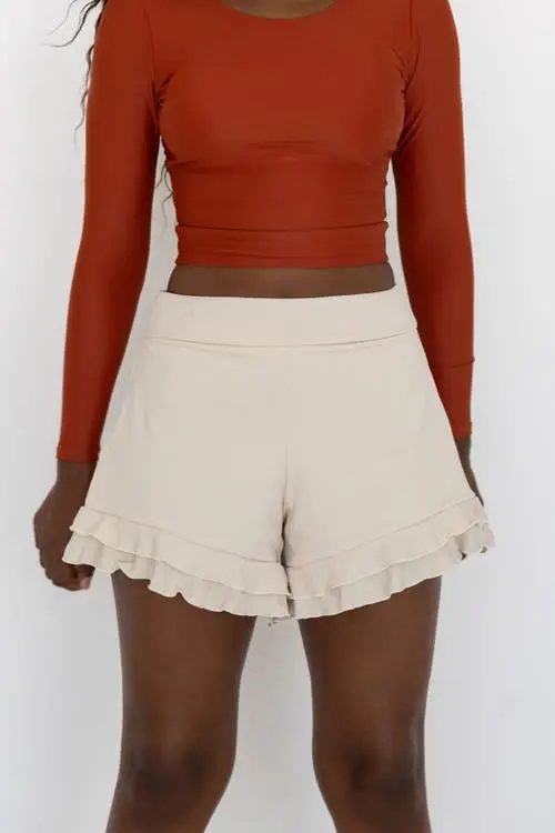 Geode Swimwear Dune High Waisted Swim Shorts - Ivory