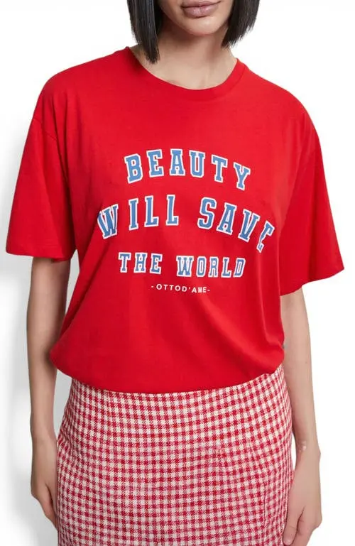 OTTOD'AME Beauty Will Save The World" Cotton T-shirt - Red