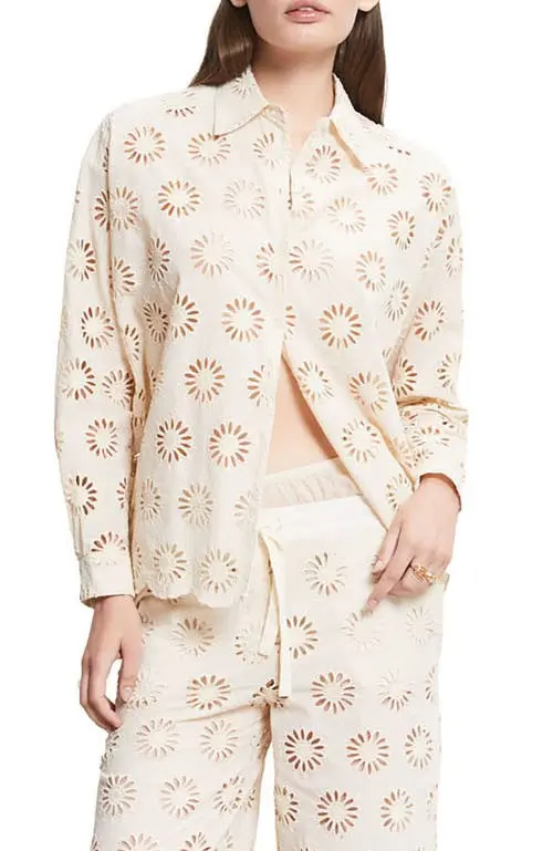OTTOD'AME Cutwork Embroidered Cotton Shirt - Ecru