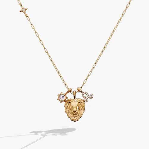 ALEX AND ANI Leo Zodiac Charm Cluster Necklace With Lion Head And Crystal Accents - Gold