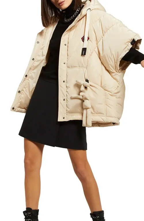 OTTOD'AME Puffer Quilted Poncho With Maxi Pocket And Hood
