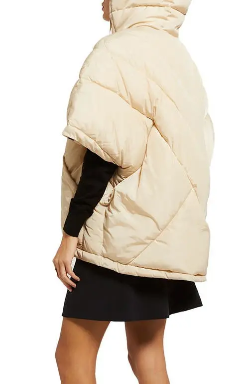OTTOD'AME Puffer Quilted Poncho With Maxi Pocket And Hood