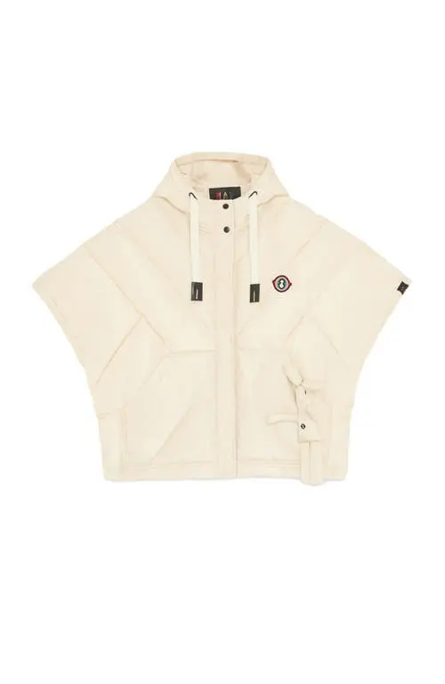 OTTOD'AME Puffer Quilted Poncho With Maxi Pocket And Hood