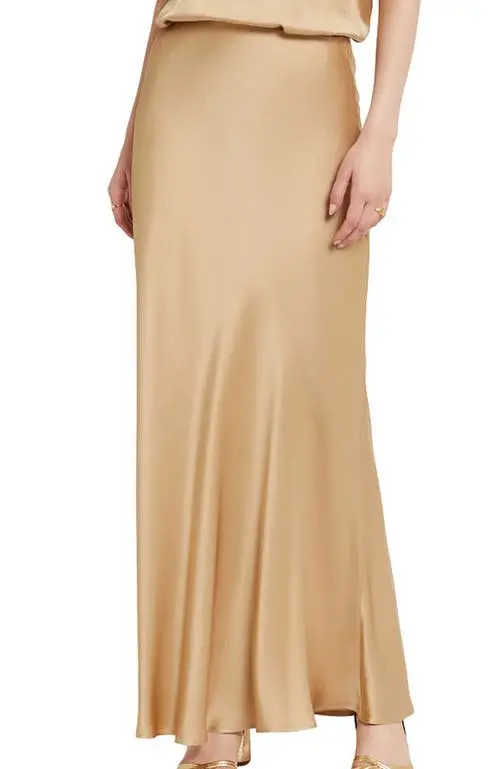 OTTOD'AME Flowy Pleated Maxi Skirt In Viscose - Beige