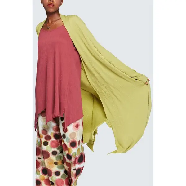 LUUKAA Celeste Wrinkled Viscose Jersey Duster With Asymmetrical Hem