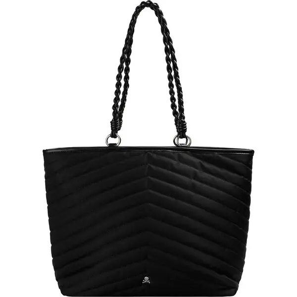 SCALPERS Quilted Shopper Bag With Braided Handle - Black