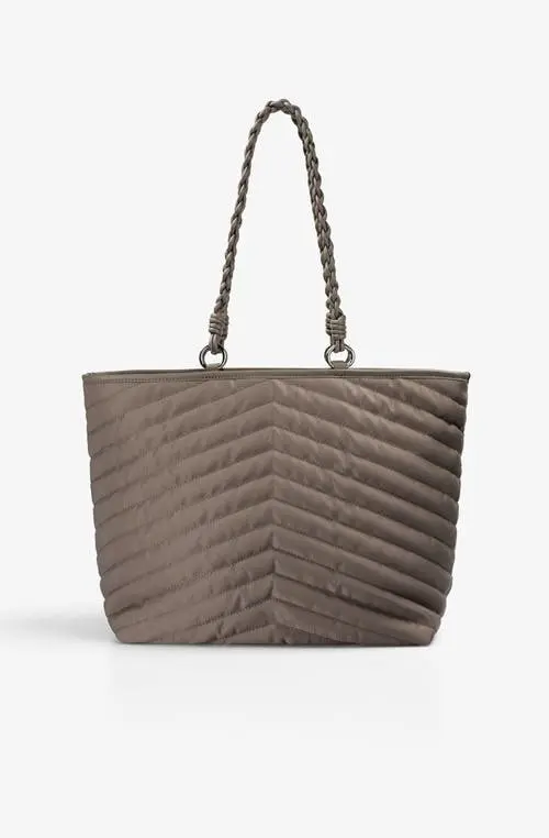 SCALPERS Quilted Shopper Bag With Braided Handle - Taupe