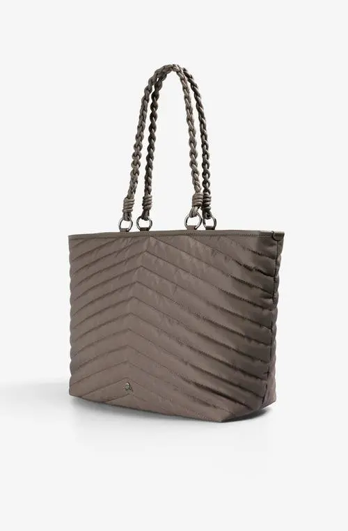 SCALPERS Quilted Shopper Bag With Braided Handle - Taupe