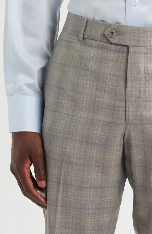 Berle Light Grey Plaid Flat Front Wool Dress Pants