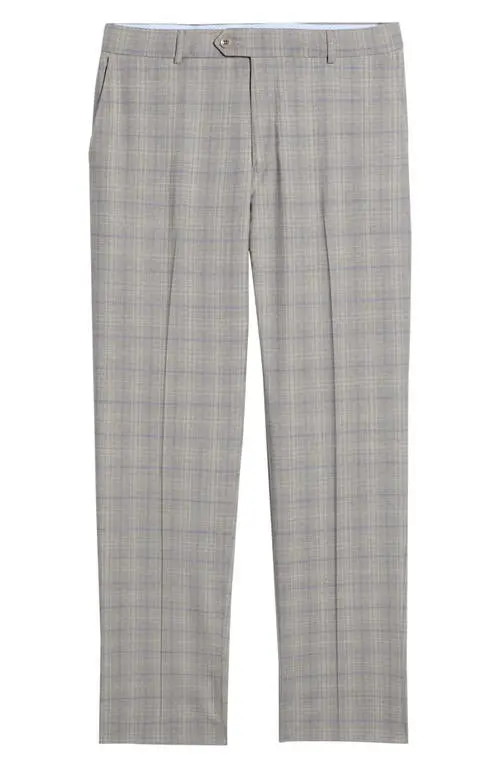 Berle Light Grey Plaid Flat Front Wool Dress Pants