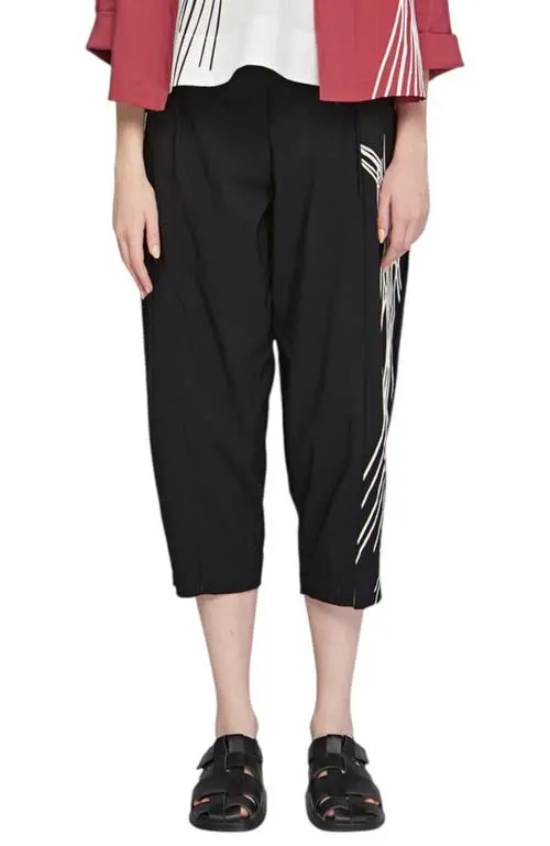 LUUKAA Eli Printed Linen Cotton Blend Bermuda Pants - Black