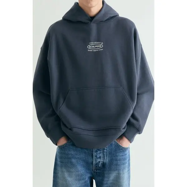 SCALPERS Oversized Hoodie With Embroidered Print - Darknavy
