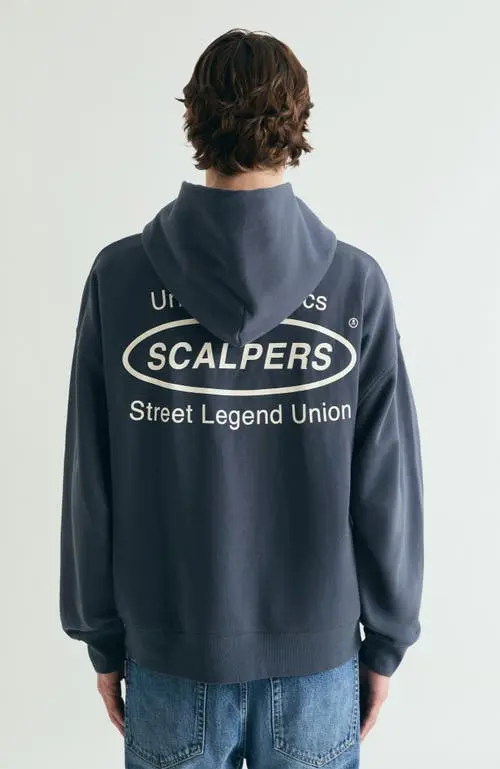 SCALPERS Oversized Hoodie With Embroidered Print - Darknavy