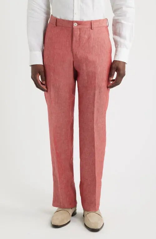 Berle Flat Front Slub Linen Chambray Dress Pants - Red