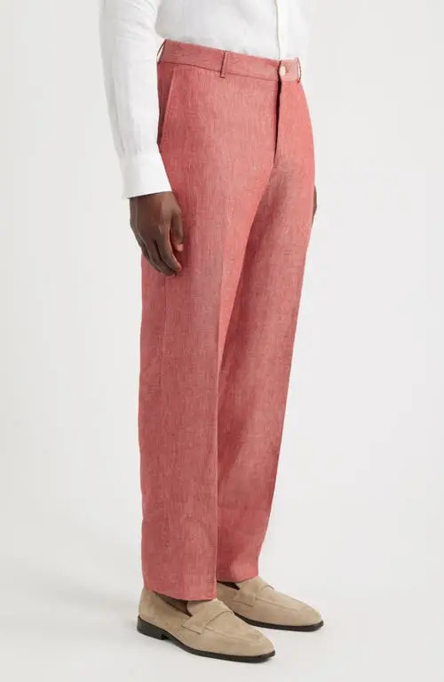 Berle Flat Front Slub Linen Chambray Dress Pants
