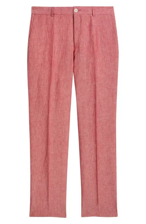 Berle Flat Front Slub Linen Chambray Dress Pants