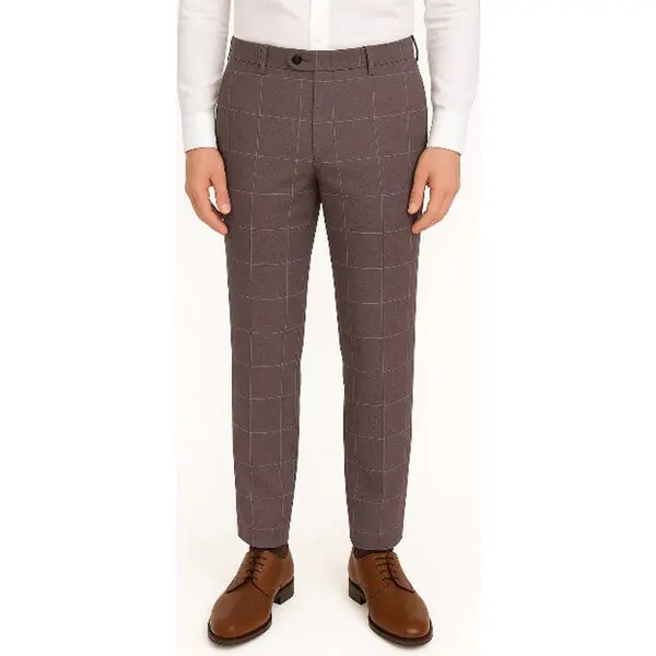 Berle Lightweight Windowpane Check Flat Front Mesh Weave Wool Dress Pants