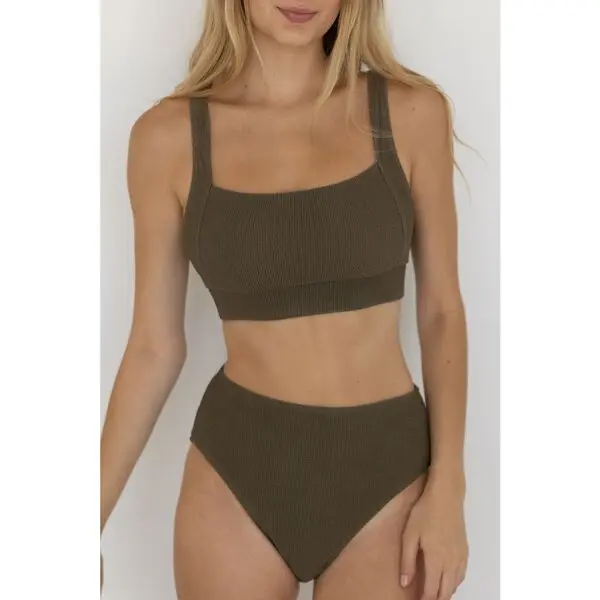 Geode Swimwear Cabo Square Neck Bikini Top - Brown