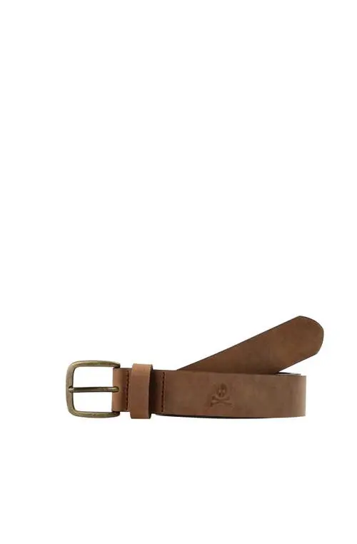 SCALPERS Gold Buckle Leather Belt - Camel