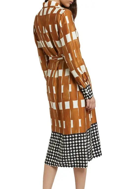 OTTOD'AME Viscose Midi Shirt Dress With Geometric Print And Sash