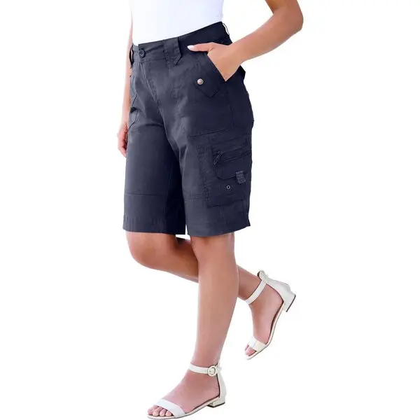 ROAMAN'S Cargo Bermuda Shorts With Grommet Details - Navy