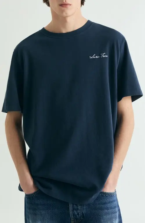 SCALPERS Contrasting Embroidered T-shirt Relaxed - Navy
