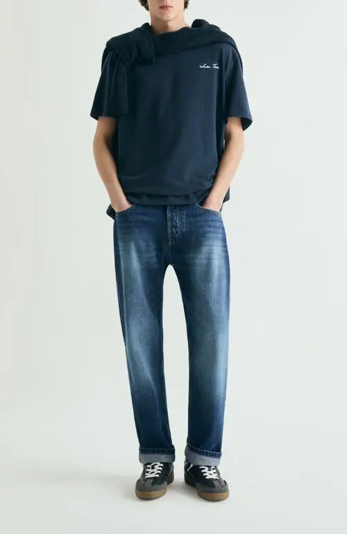 SCALPERS Contrasting Embroidered T-shirt Relaxed - Navy