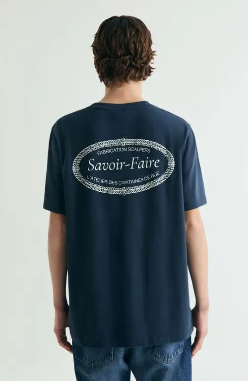 SCALPERS Contrasting Embroidered T-shirt Relaxed - Navy
