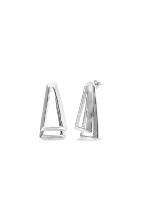 UNODE50 Tone Open Triangle Stud Earrings - Silver