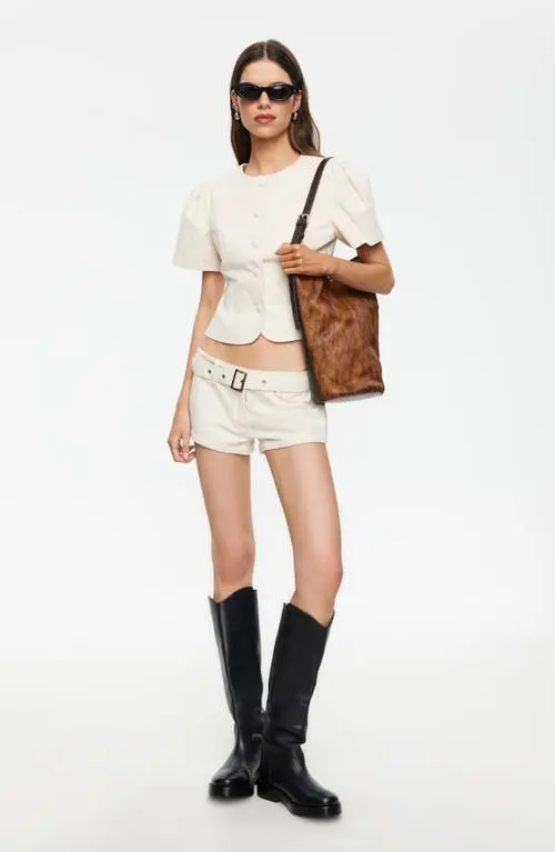 Lioness Puff Sleeve Cotton Top - Beige