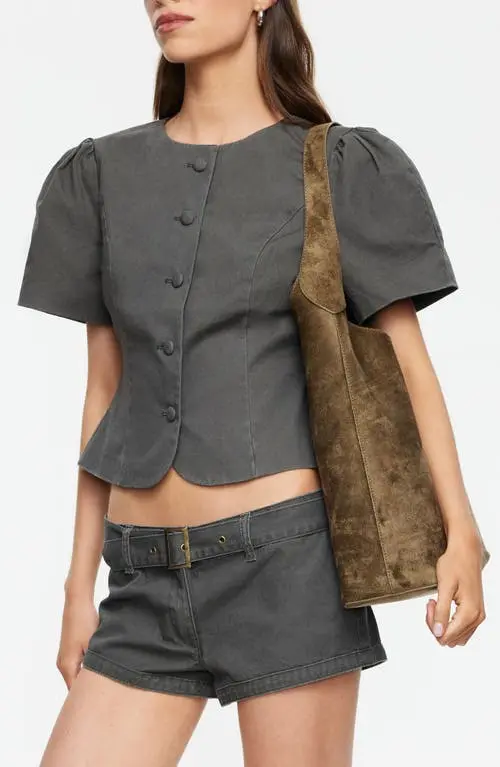 Lioness Puff Shoulder Cotton Top - Moss