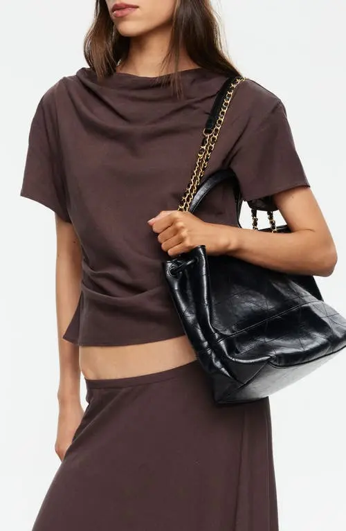 Lioness Halcyon Cowl Neck Crop Linen Blend Top - Brown