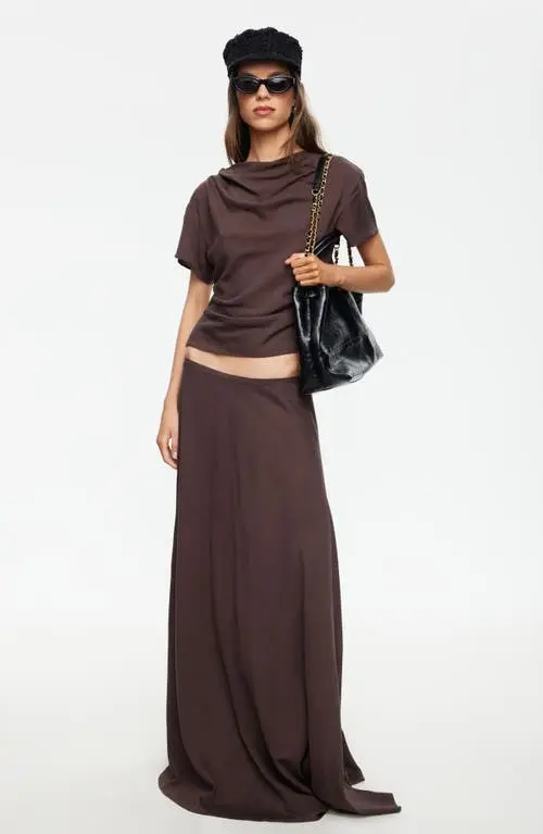 Lioness Halcyon Cowl Neck Crop Linen Blend Top - Brown