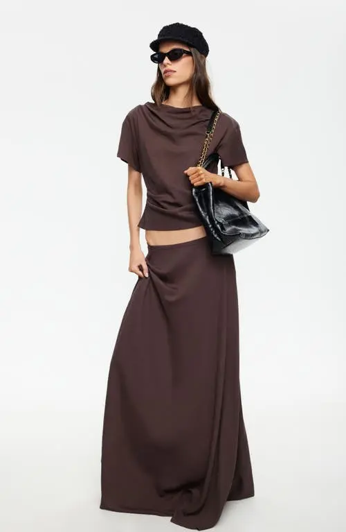 Lioness Halcyon Cowl Neck Crop Linen Blend Top - Brown
