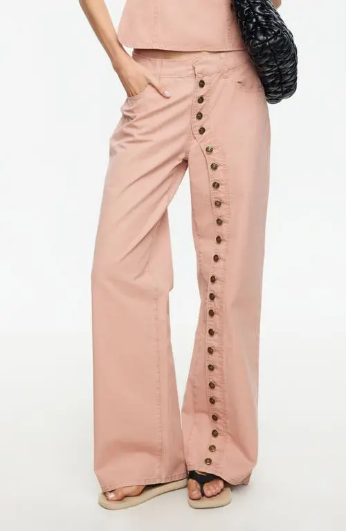 Lioness Penny Cotton Pants With Exposed Button Fly - Rose