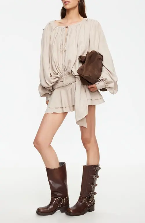 Lioness Pleated Long Sleeve Mini Dress