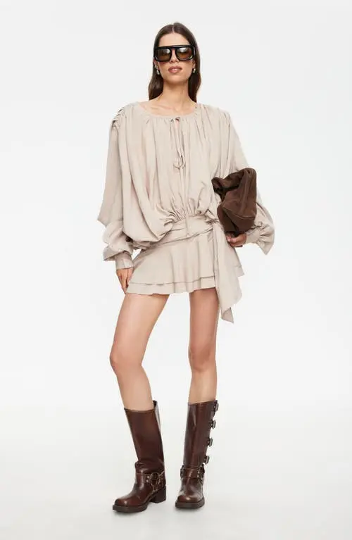Lioness Pleated Long Sleeve Mini Dress