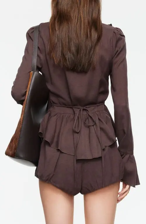 Lioness Odette Ruffle Bell Sleeve Top - Brown