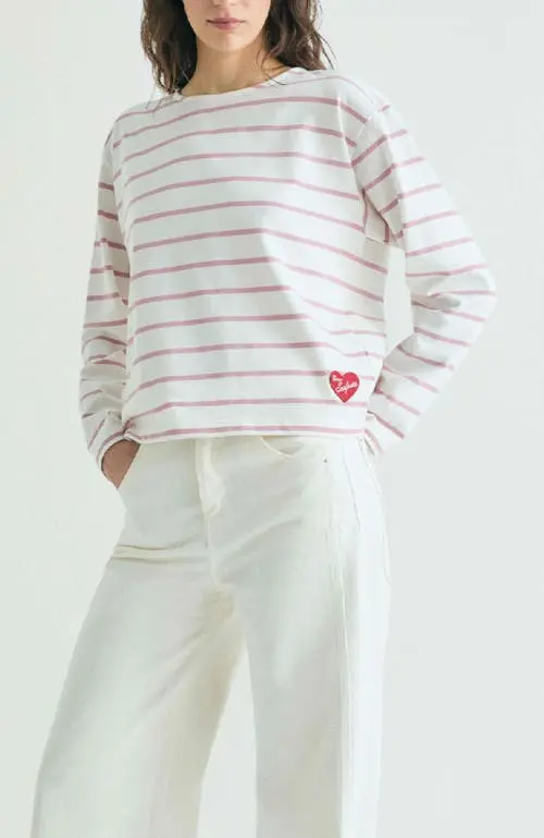 SCALPERS Striped Cotton T-shirt With Logo Patch - Pinkstripes