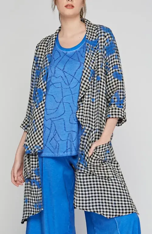 LUUKAA Jax Checkered Gauze Linen Duster - Blue